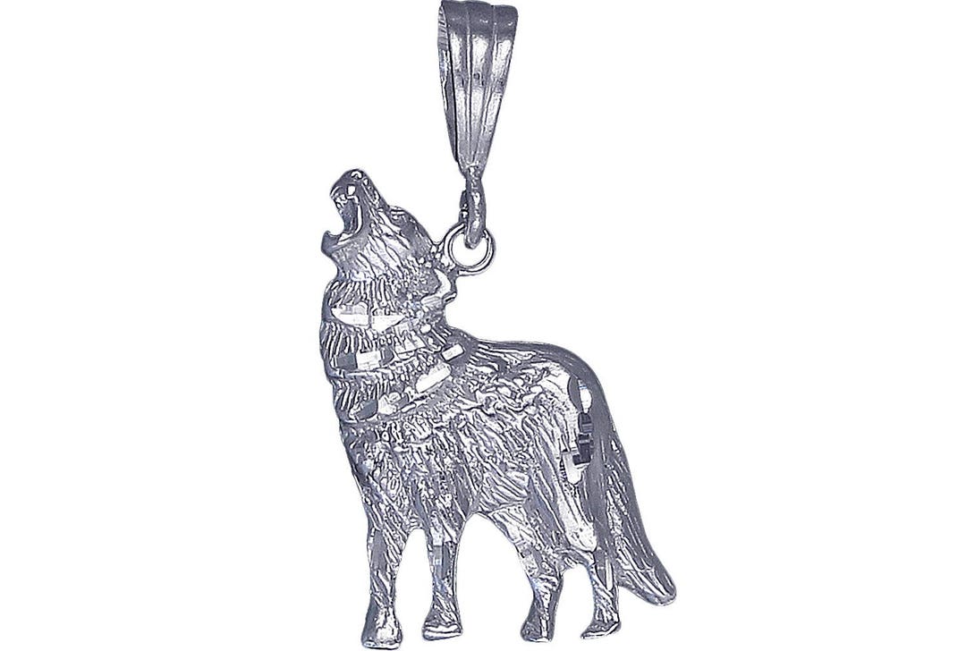Sterling Silver Howling Wolf Charm Pendant Necklace 1.3 Inches 2.5 ...