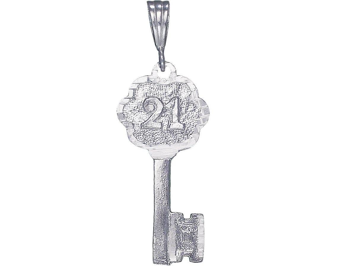 Sterling Silver 21st Key Necklace 925 Diamond Cut Pendant 18" Chain ...
