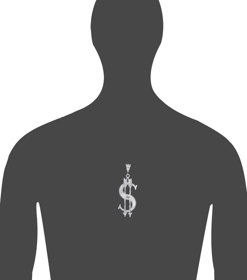Large Sterling Silver Arrow and Dollar Sign Charm Pendant Necklace 3.1 ...