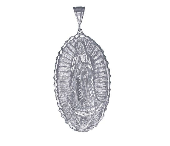 Huge Heavy Sterling Silver Virgin Mary Pendant Necklace 3.3 Inches 30 Grams With Diamond Cut Finish and 24 Inch Chain Etsy