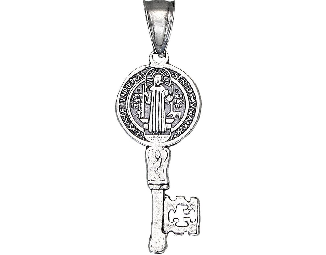 Sterling Silver Saint Benedict Key Medal Reversible Charm Pendant ...