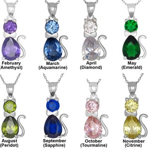 Sterling Silver .925 Cute Cat, Kitten With Birthstone July / Ruby ...