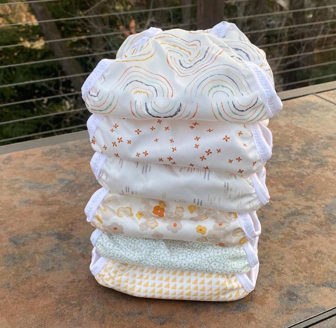 Set of 6 Vintage Color Newborn Cloth Diapers With Umbilical Cord Snaps ...