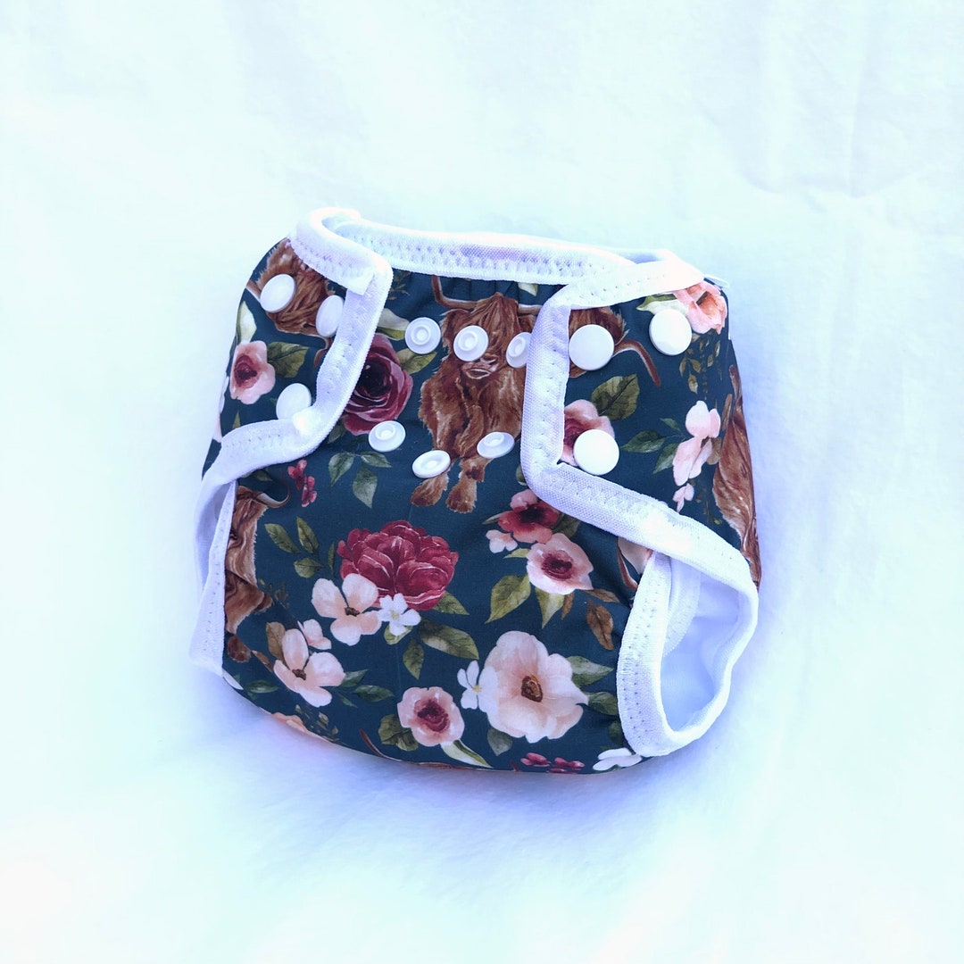 Highland Cow & Floral Newborn Cloth Diaper With Umbilical Cord Snap - Etsy