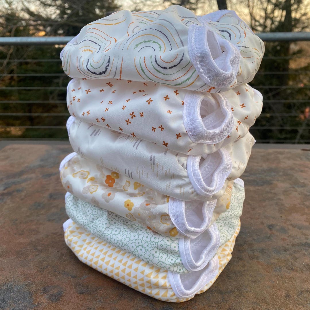 Set of 6 Vintage Color Newborn Cloth Diapers With Umbilical Cord Snaps ...