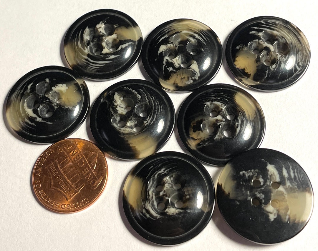Set of 8 Domed Glossy Semi-translucent Black Gray White Swirl 4-hole ...