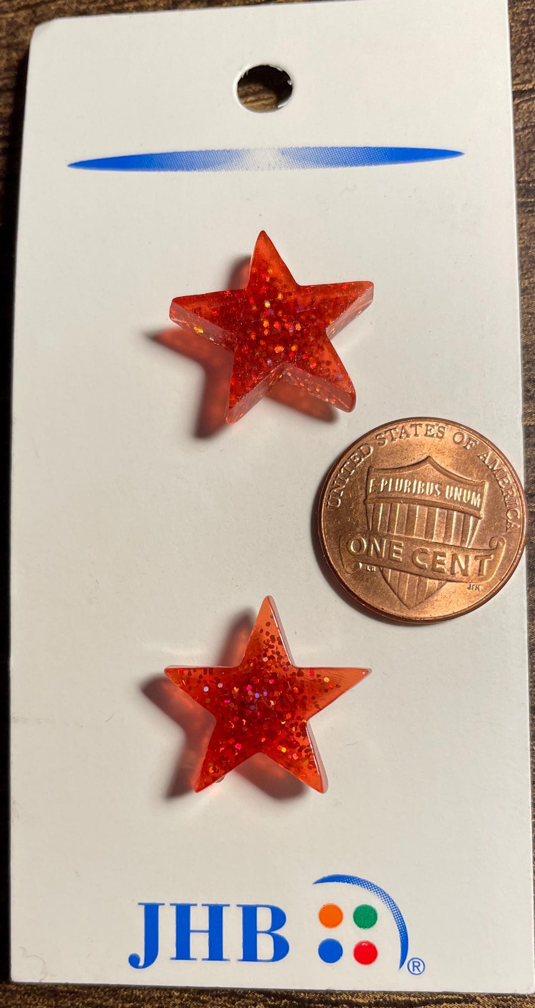 TWO New on Card JHB Glittery Semi-translucent Red Star Shank Buttons ...