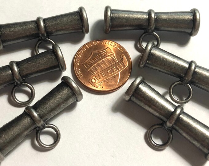 Set of 6 Large Antique Silver Tone Metal Toggle Shank Buttons 30mm 1 3/ ...
