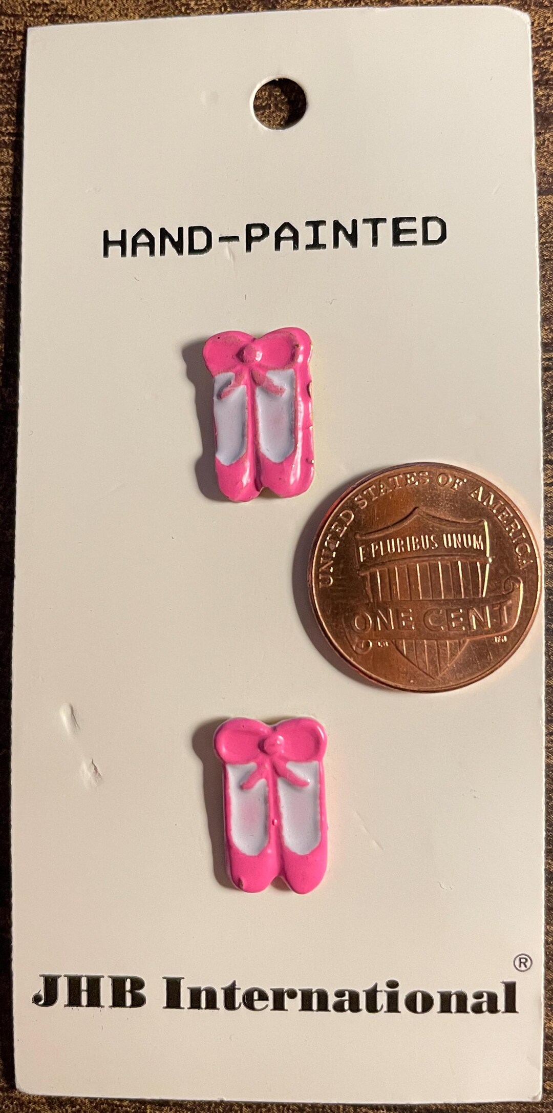 Set of 2 on Card JHB Glossy Hand Painted Pink White Ballet Shoes Metal ...
