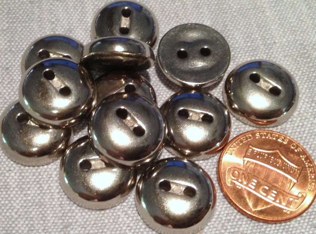 12 Shiny Domed Silver Tone Sew-through Plastic Buttons 15.5mm 5/8 ...