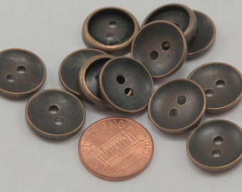 12 Small Hollow Antiqued Brass Metal Buttons Sew-through 13mm | Etsy