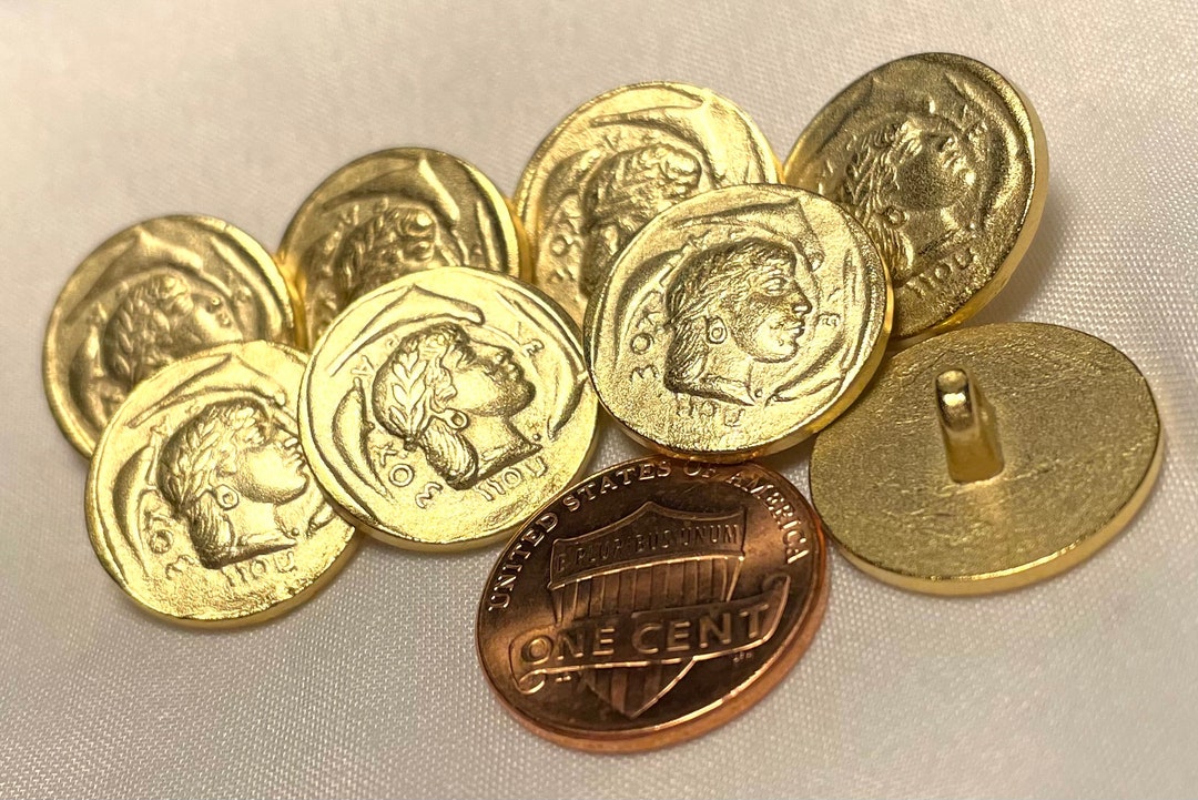 Lot of 8 Brushed Gold Tone Metal Shank Buttons 11/16" 18mm Ancient ...