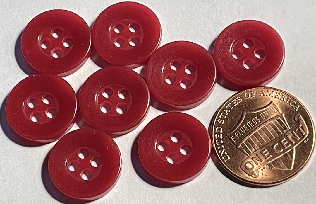 Set of 8 Vintage Glossy Dark Muted Red 4-hole Sew-through Plastic ...