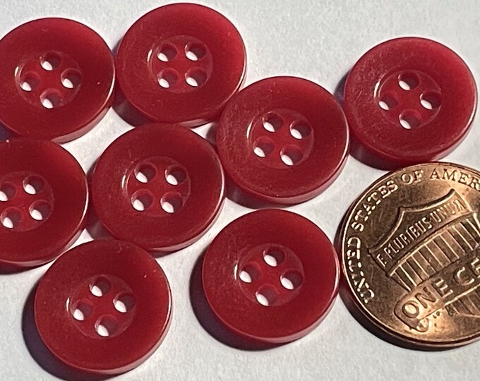 Set of 8 Vintage Glossy Dark Muted Red 4-hole Sew-through Plastic ...