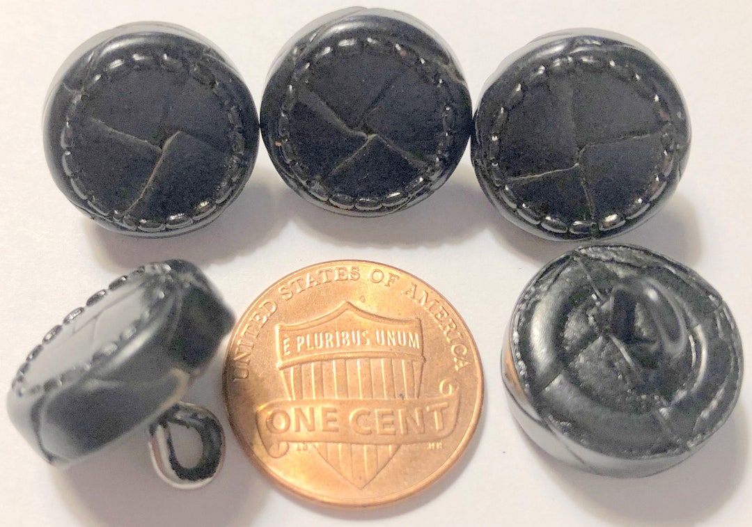 5 Thick Flat Top Glossy Black Leather Shank Buttons 16mm 5/8" # 10827 ...
