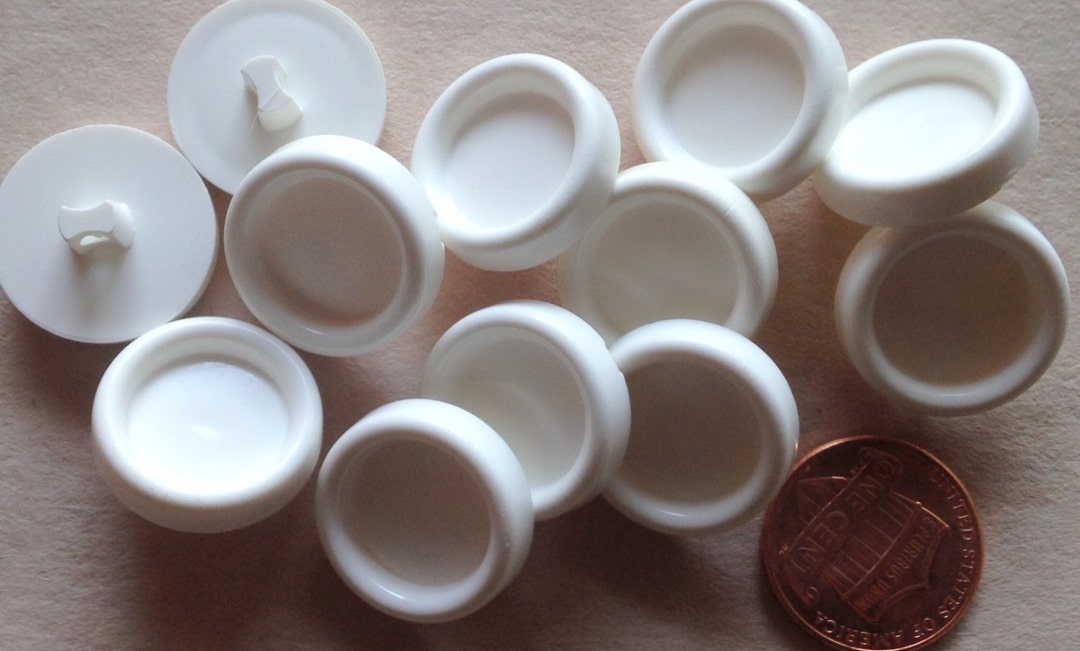 Lot of 12 White Recessed Center Plastic Shank Buttons 3/4" 19mm # 7250 ...