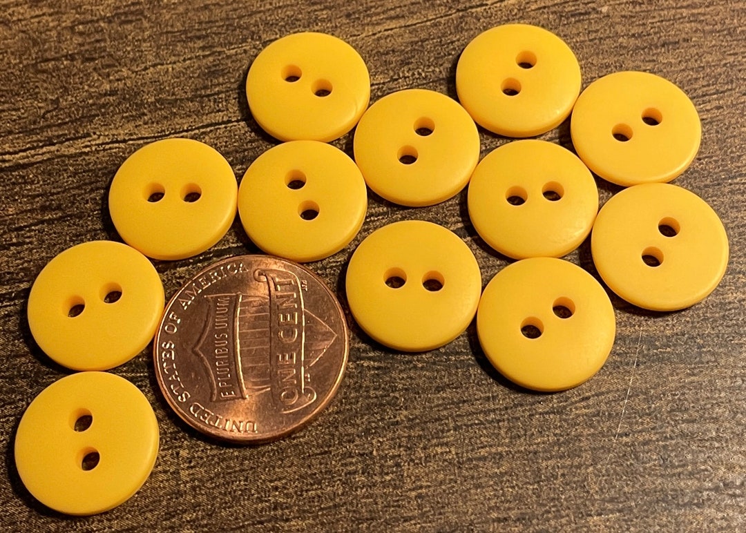 Set of 12 Domed Top Yellow Sew-through 2-hole Plastic Buttons Just Over ...