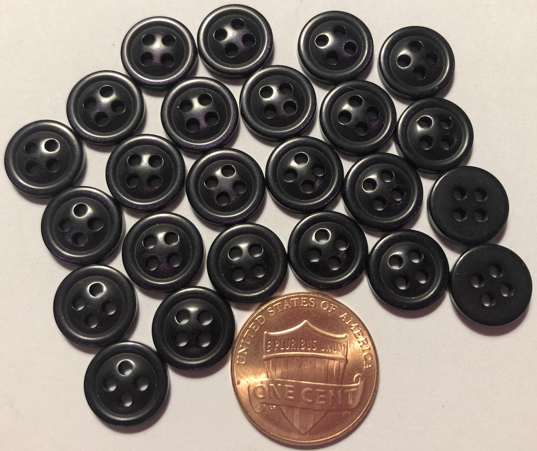 20 Small Black Plastic Sew-through 4-hole Buttons Domed Center 7/16 ...
