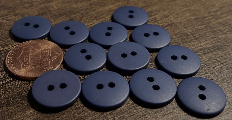 Set of 12 Slightly Domed Top Matte Dark Blue Sew-through 2-hole Plastic ...