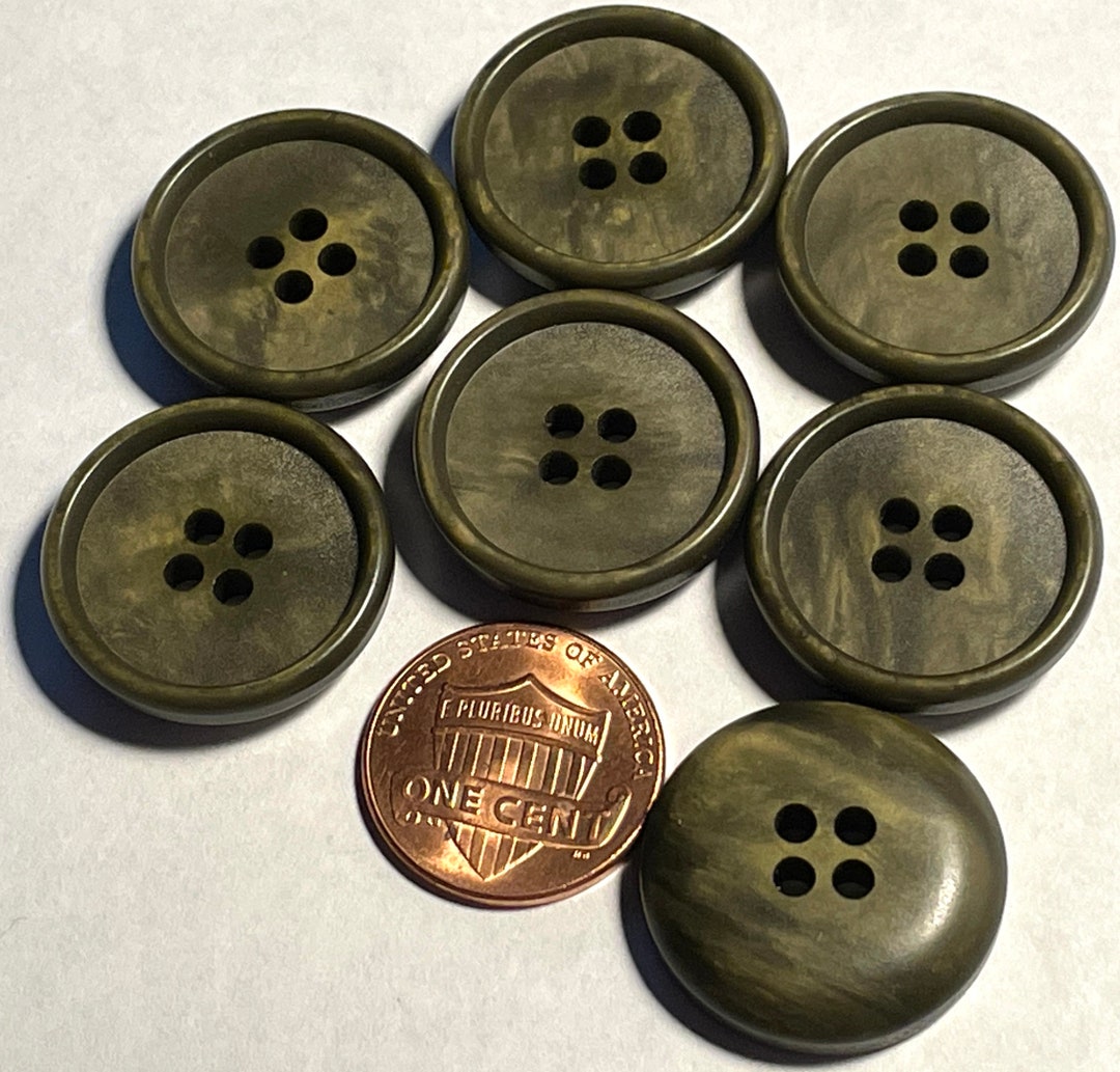 7 Vintage Rimmed Olive Green Plastic 4-hole Sew-through Buttons 7/8 ...