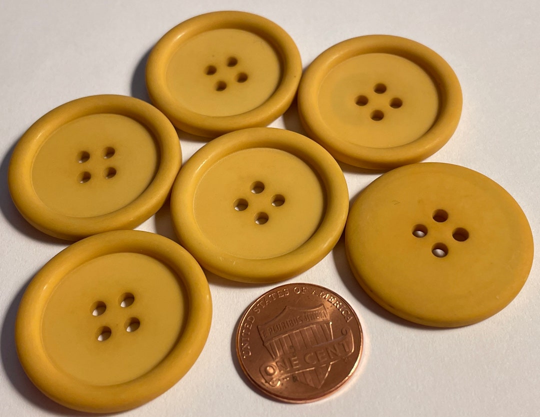 6 Large Rimmed Burnt Yellow Plastic 4-hole Sew-through Buttons 30mm 1 3 ...