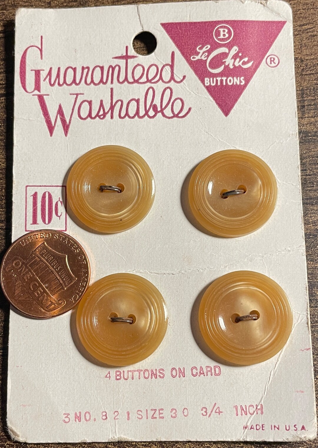 Set of 4 Vintage on Card Glossy Caramel Tan Plastic 2-hole Sew-through ...