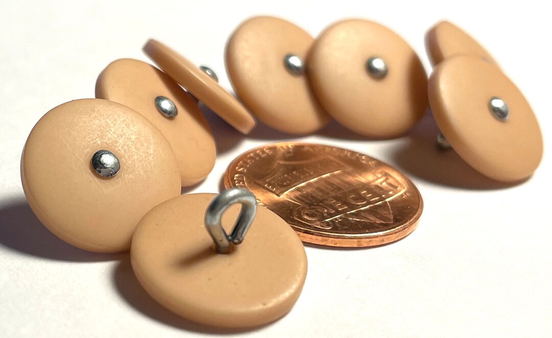 8 Vintage Dull Matte Tan Plastic Silver Tone Metal Pin Shank Buttons 14 ...