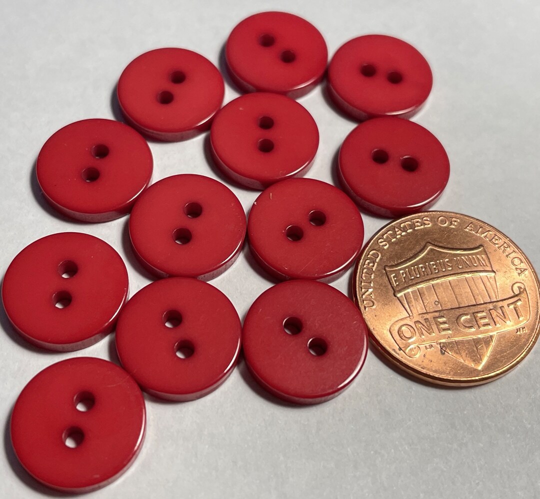 Set of 12 Vintage Glossy Red 2-hole Sew-through Plastic Buttons 12mm ...