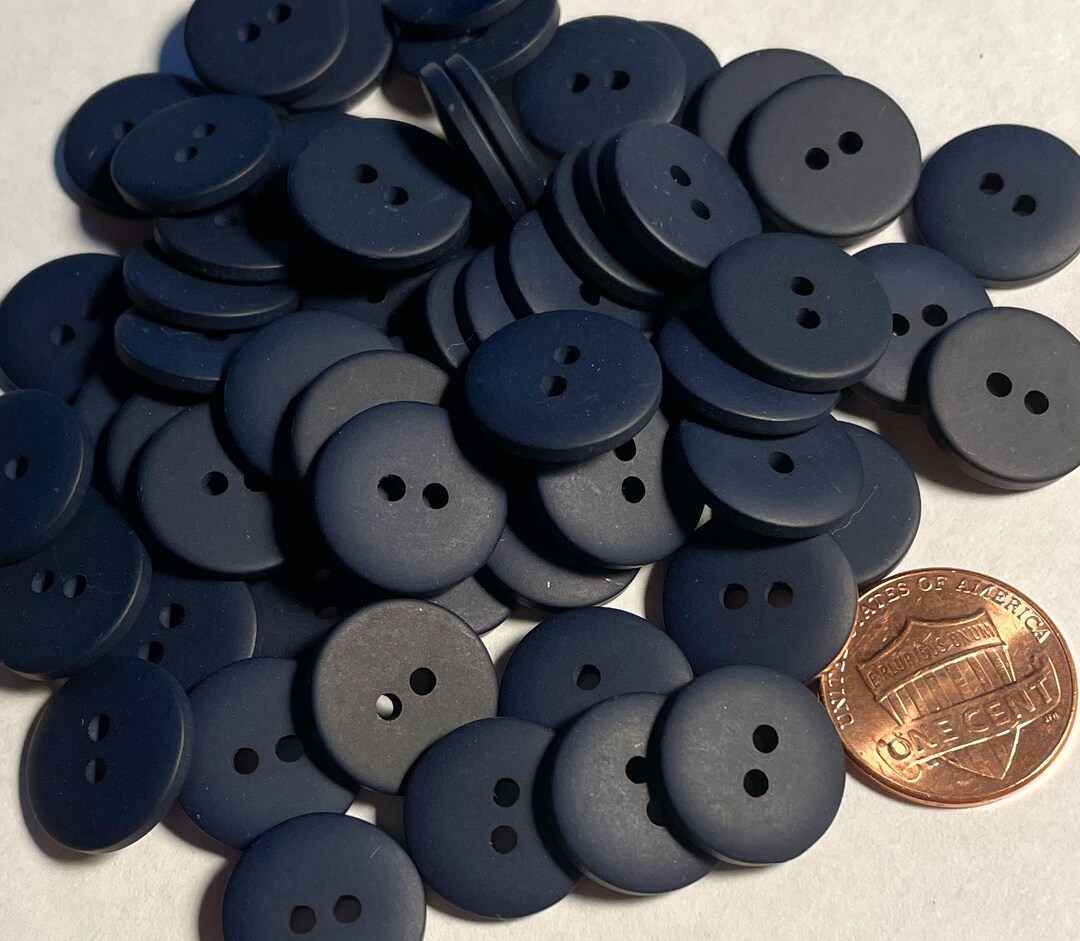Lot of 24 Matte Dull Navy Blue Plastic 2-hole Sew-through Buttons 9/16 ...