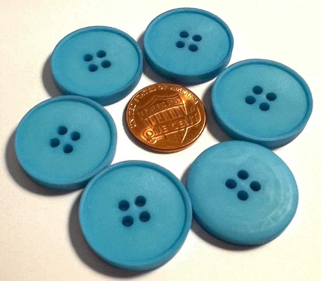 6 Beautiful Matte Rimmed Blue Plastic 4-hole Sew-through Buttons 23mm 7 ...