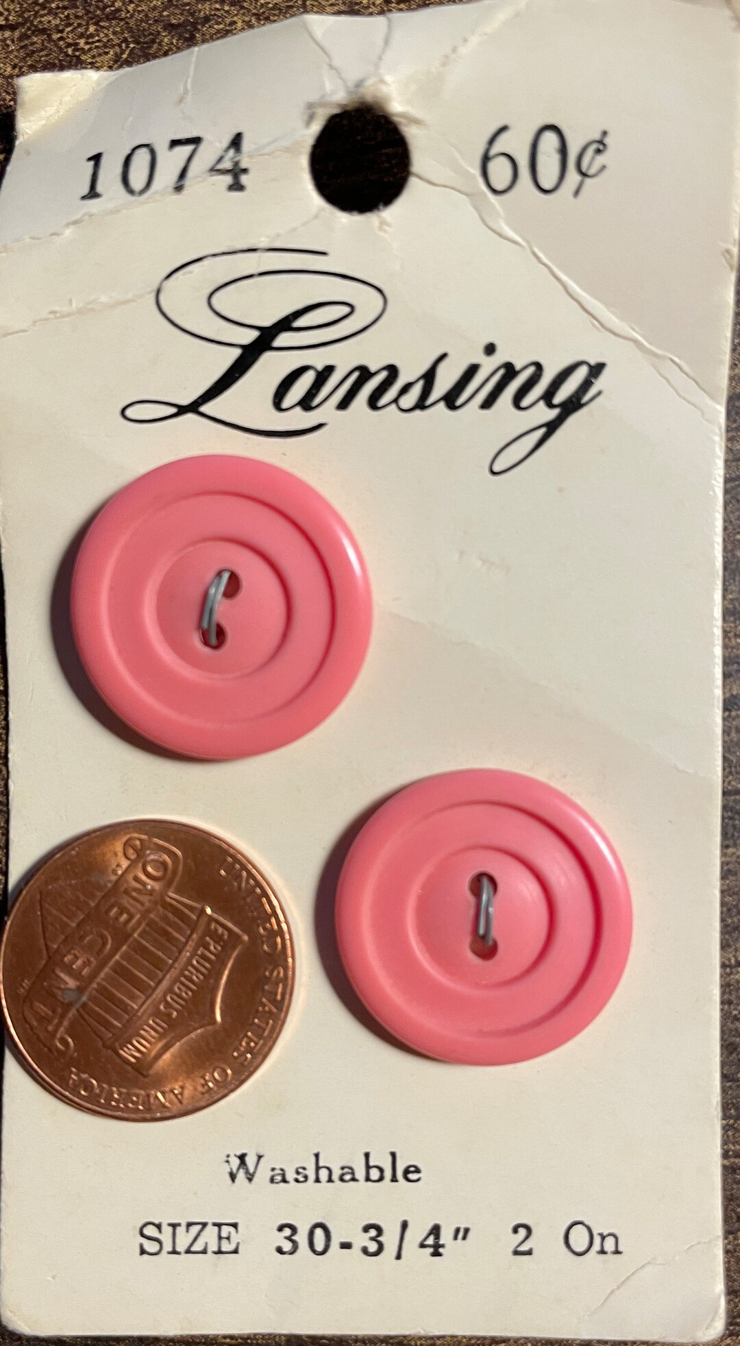 Set of 2 Vintage Pink 2-hole Sew-through Buttons 19mm 3/4" Lansing ...