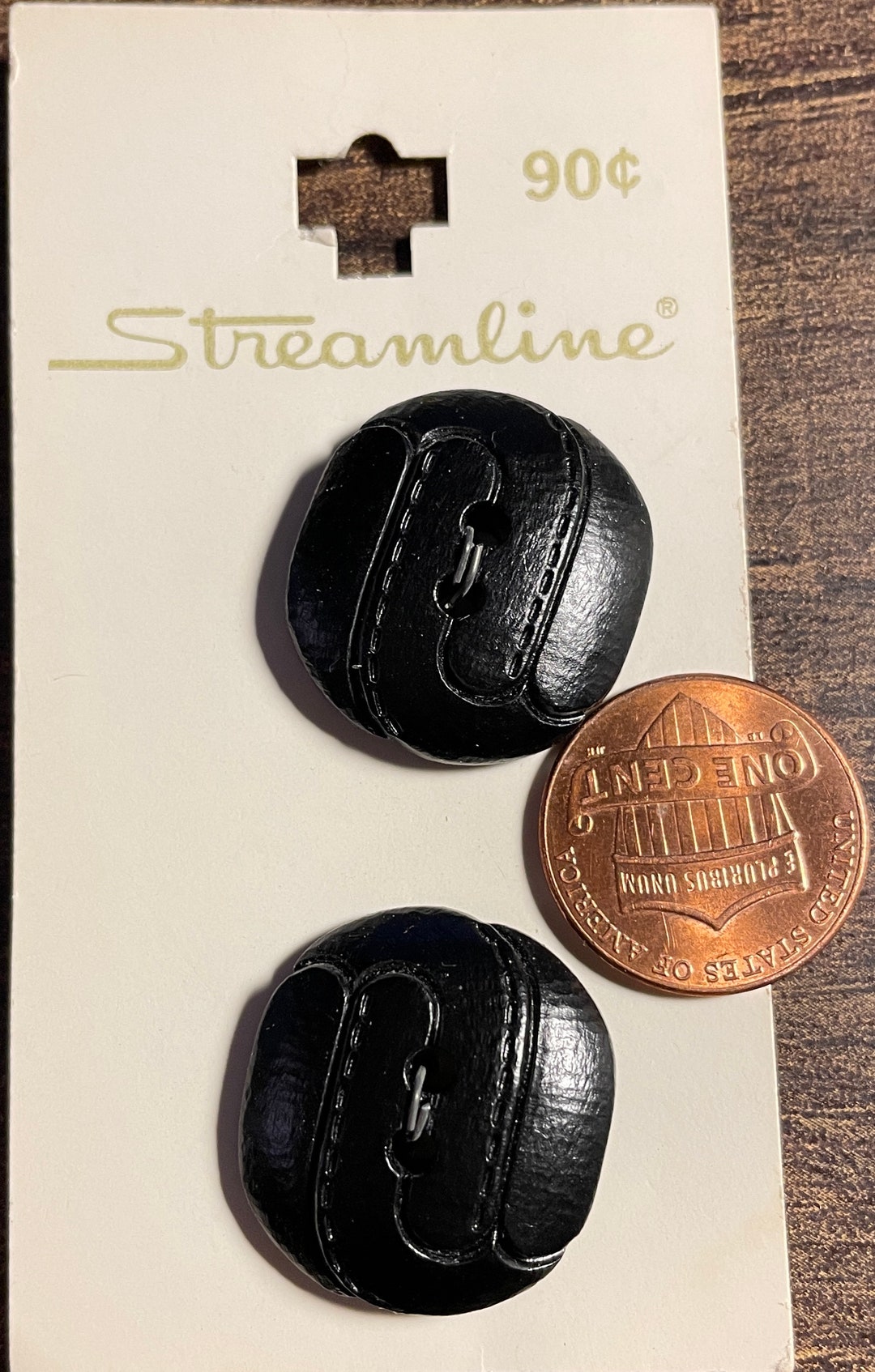 Set of 2 Vintage on Card Streamline Slightly Oval Black Sew-through 2 ...