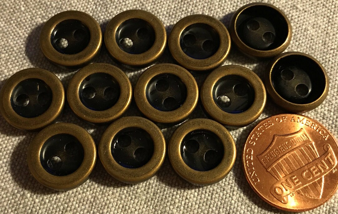 12 Small Hollow Antiqued Brass Metal Buttons Sew-through 13mm Jst Over ...