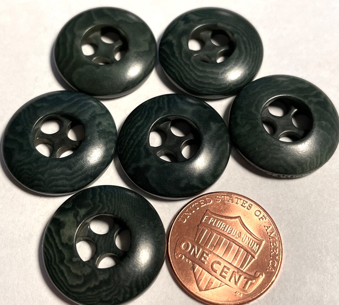 Set of 6 Vintage Dyed Dark Green 4-hole Sew-through Natural Corozo ...