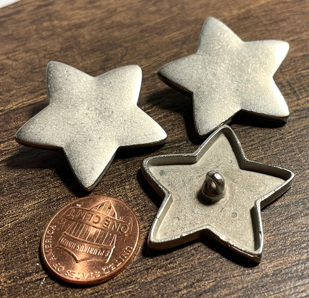 Set of 3 Vintage Large Brushed Silver Tone Star Shank Buttons 1 1/4 ...