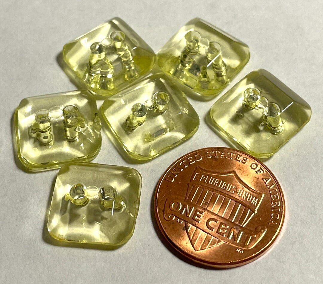Set of 6 Square Beveled Translucent Pale Canary Yellow Plastic 2-hole ...