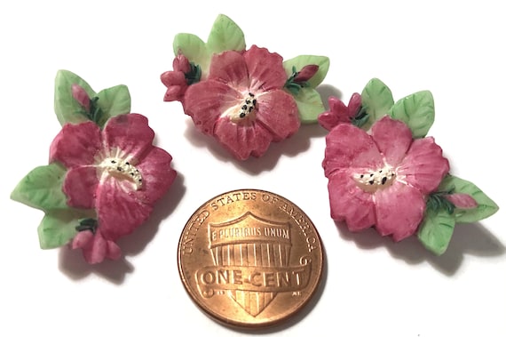 Set of 3 JHB Pink & Green Resin Hibiscus Flower Shank Buttons | Etsy