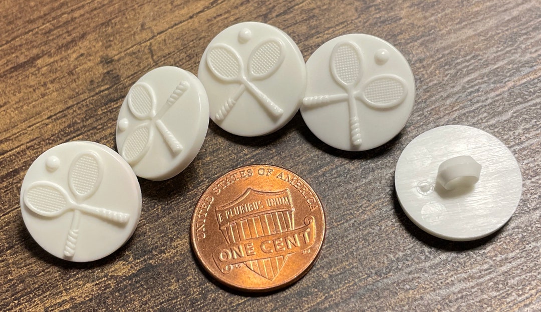 Set of 5 Vintage White Plastic Shank Tennis Buttons 16.5mm Just Over 5/ ...