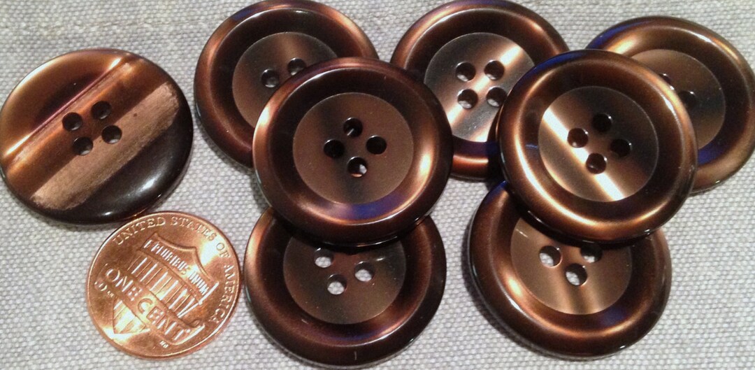 8 Large Pearlized Brown Plastic Sew-through Coat Buttons 1" 25.5mm 7674 ...