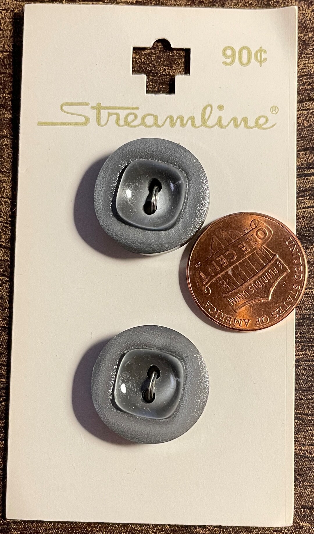 Set of 2 Vintage on Card Streamline Gray Sew-through 2-hole Plastic ...