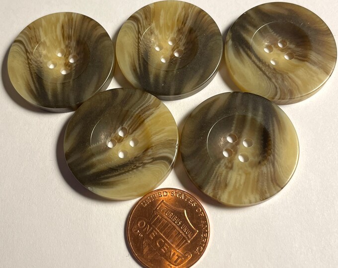 Set of 5 Concave Center Brown & Beige Swirl 4-hole Sew-through Plastic ...