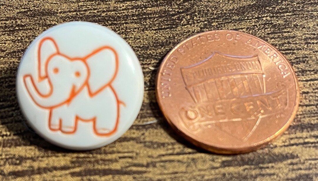 ONE Vintage Slightly Domed White Glass Shank Button Etched Red Elephant ...