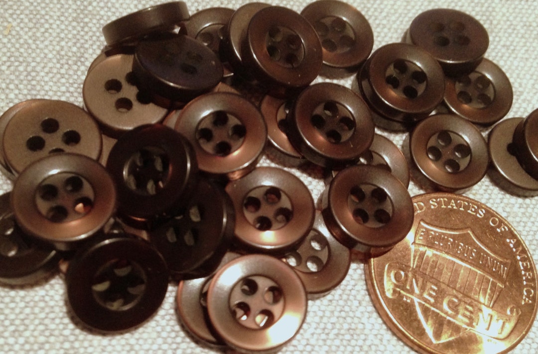 24 Tiny Dark Brown Pearlized Plastic Sew-through Shirt Buttons 3/8" 9 ...
