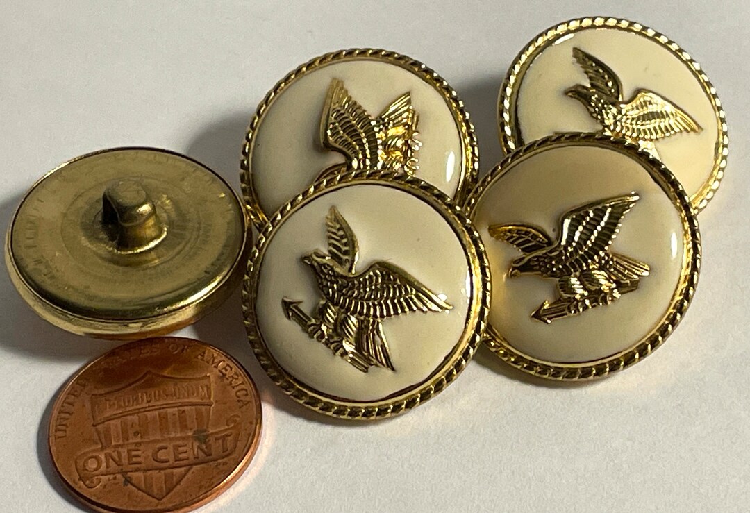 Set of 5 Vintage Domed Glossy Cream Enamel? & Brass Tone Metal 2-piece ...