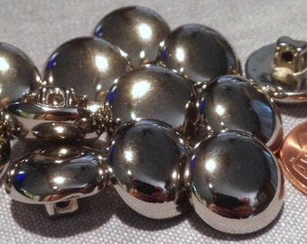 12 Shiny Domed Silver Tone Sew-through Plastic Buttons 15.5mm 5/8 7792 ...