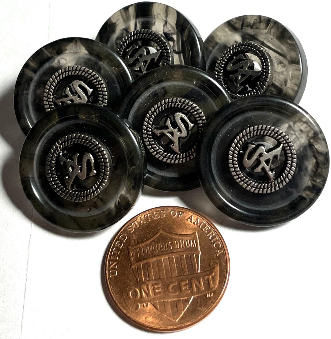Set of 6 Semi-translucent Black & Clear Plastic Silver Tone Metal Shank ...