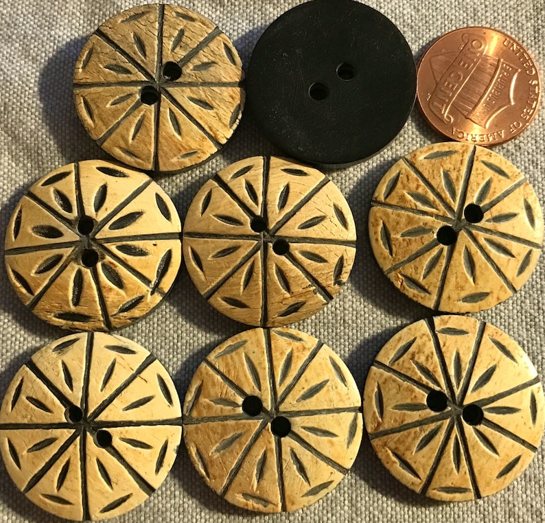 8 Large Slightly Domed Faux Wood Look Plastic Buttons Sew-through 25mm ...
