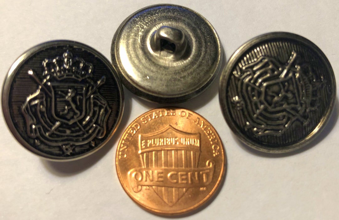 3 Vintage Silver Tone Puffed Hollow Metal Shank Buttons Heraldic ...