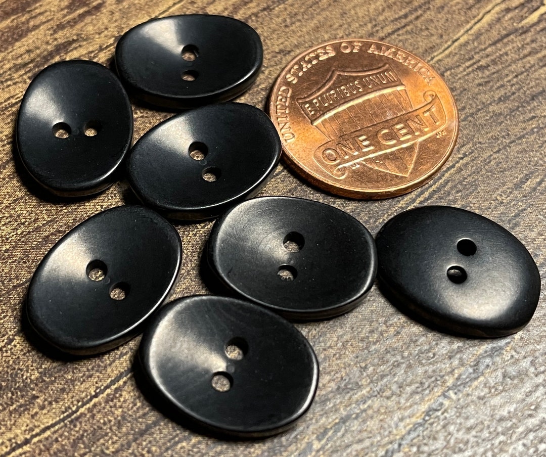 7 Oval Concave Glossy Black 2-hole Sew-through Plastic Buttons Almost 5 ...