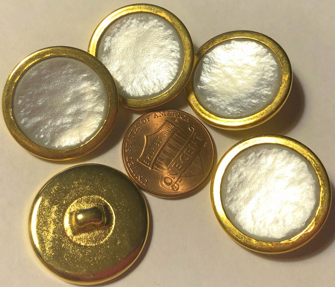 5 Shiny Gold Tone Faux MOP All Plastic Shank Buttons 7/8" 23mm # 10355 ...